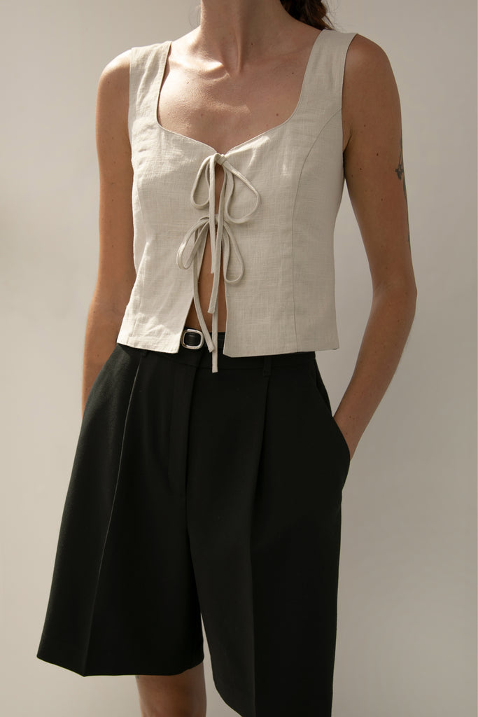 Linen Blend Tie Front Tank Top | OAK + FORT – OAK + FORT USA