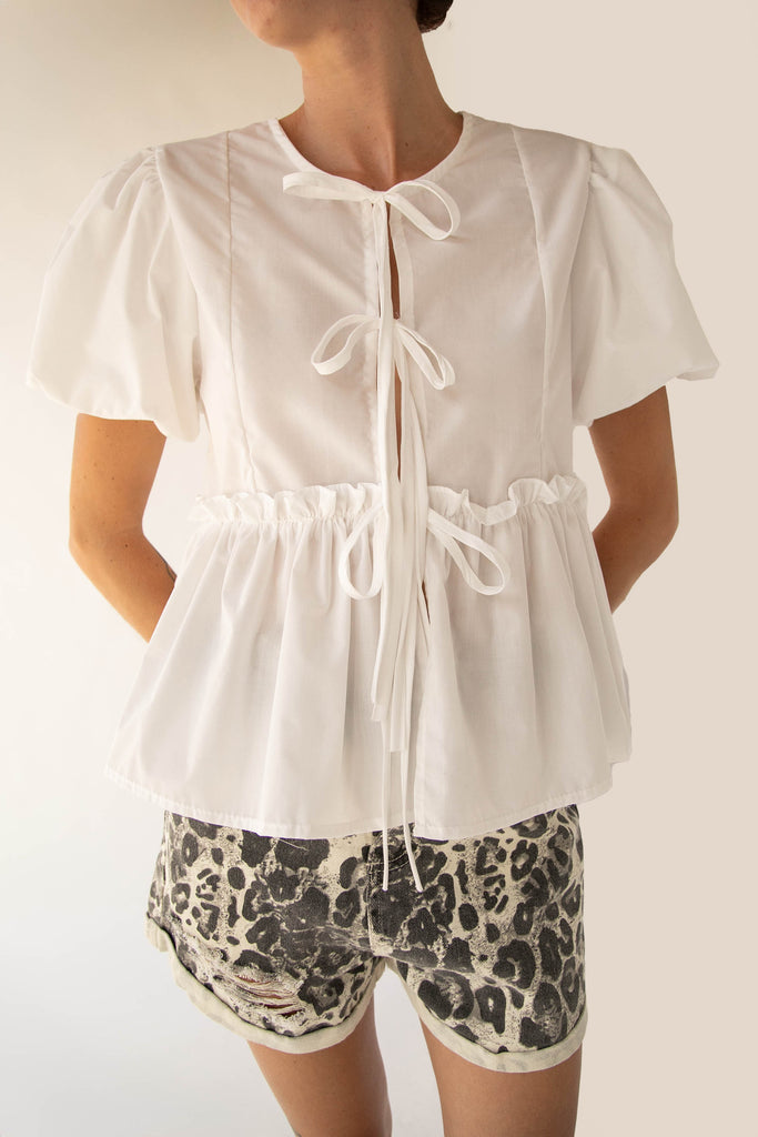Puff Sleeve Front Tie Blouse | OAK + FORT – OAK + FORT USA