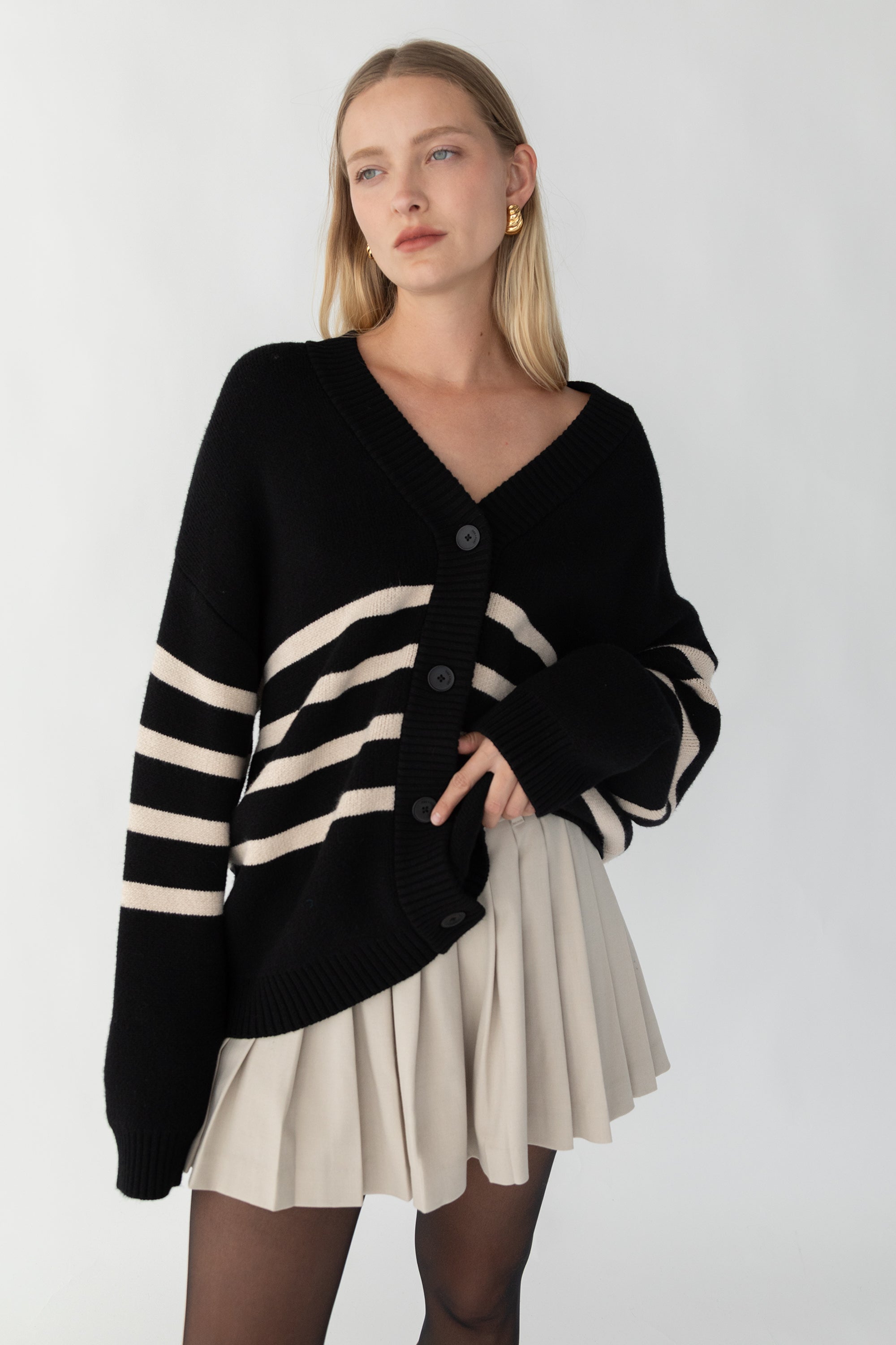 Striped Button Front Cardigan | OAK + FORT – OAK + FORT USA