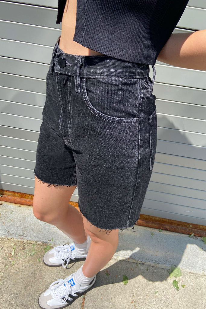 Mid Thigh Black Jean Short | OAK + FORT – OAK + FORT USA